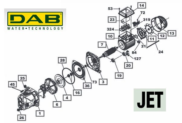 DAB Jet szivattyú csúszógyűrűs tömítés - Anyaga: szén - kerámia- NBR